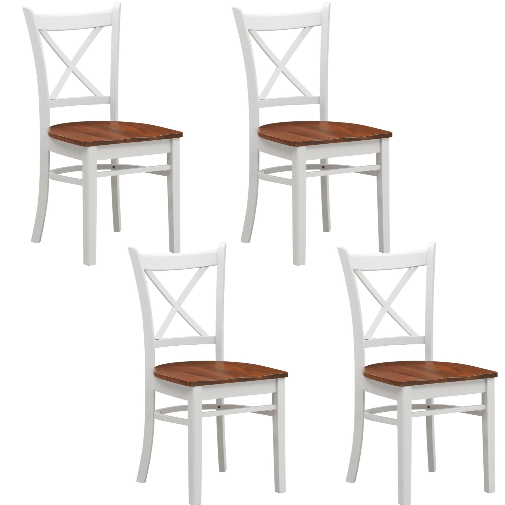 Lupin Dining Chair Set of 4 Crossback Solid Rubber Wood Furniture - Wh