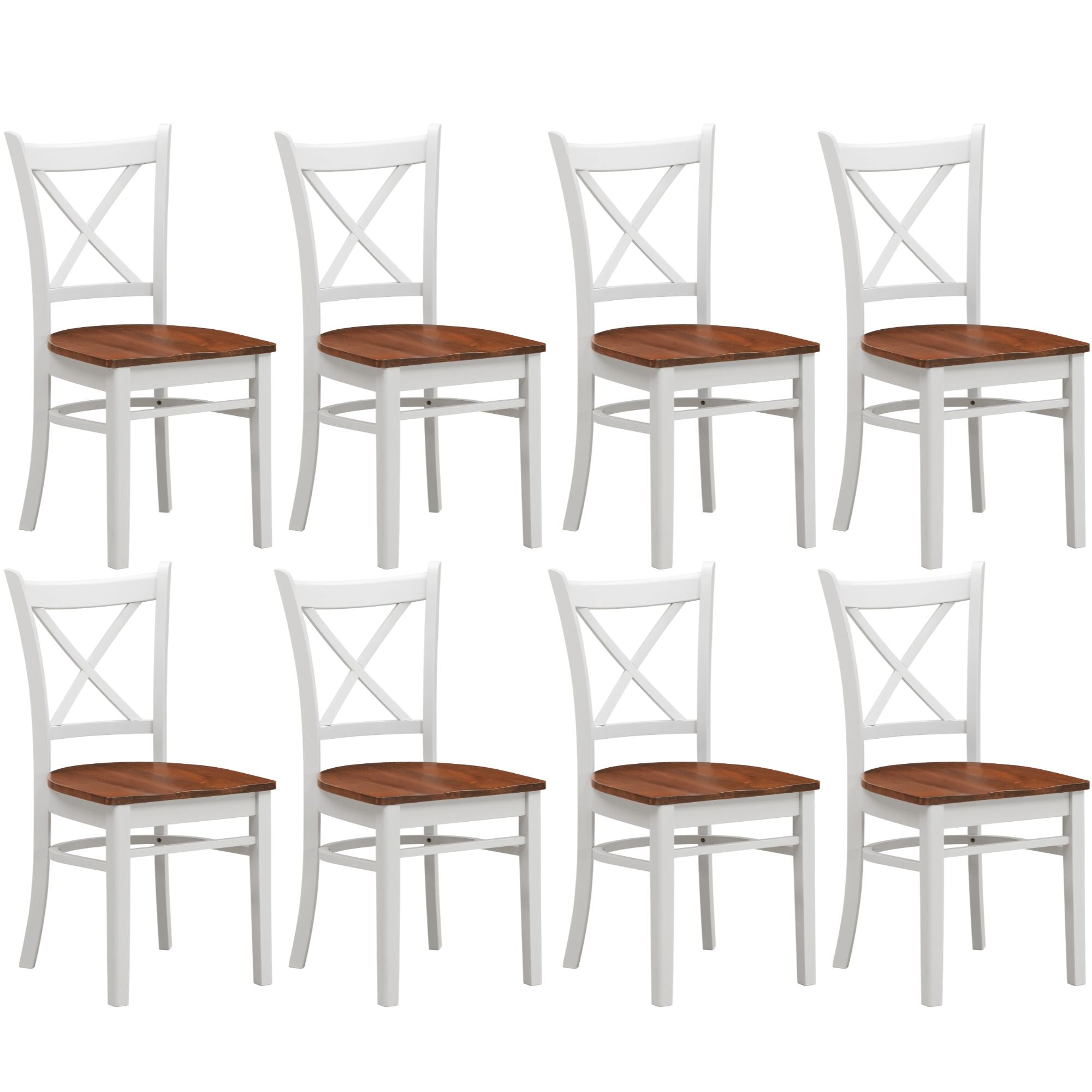 Lupin Dining Chair Set of 8 Crossback Solid Rubber Wood Furniture - Wh