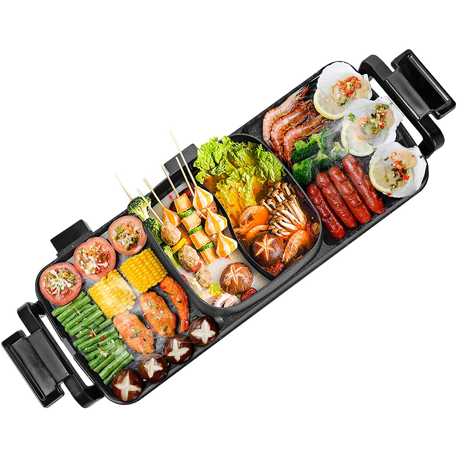 Large Electric Grill Hot Pot Hotpot 2 In 1 Electric Barbecue Non-Stick