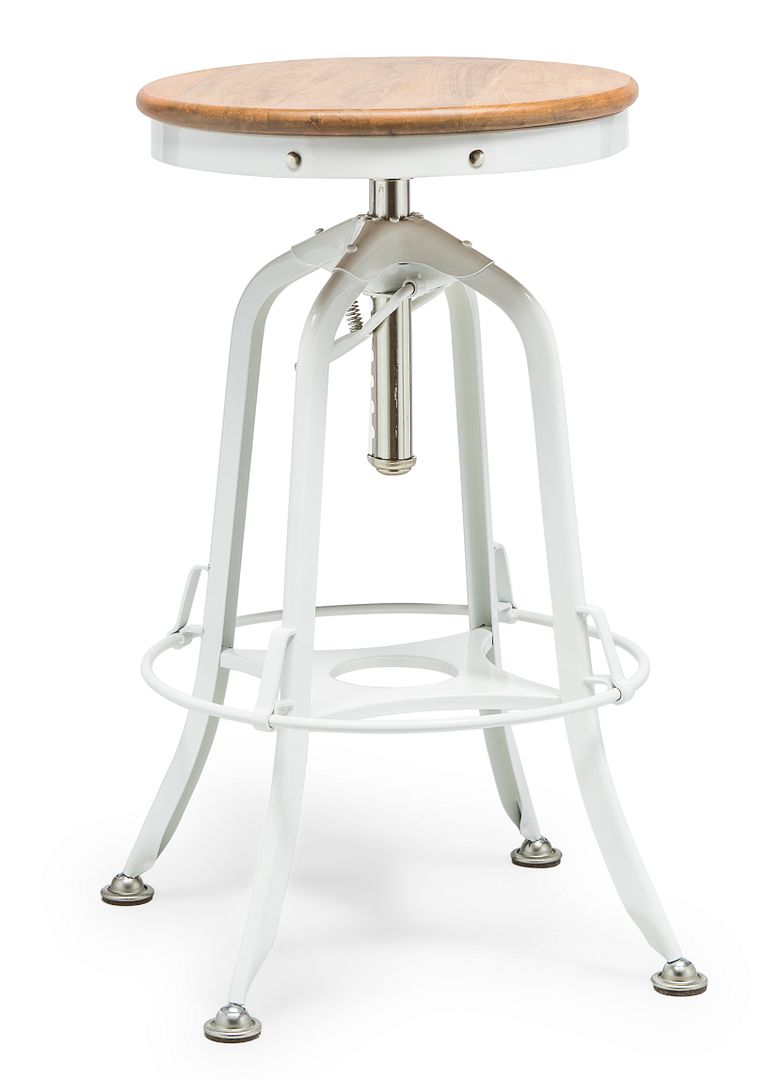 White Bar Stool Hamptons Style Height Adjustable and Swivel with Natur