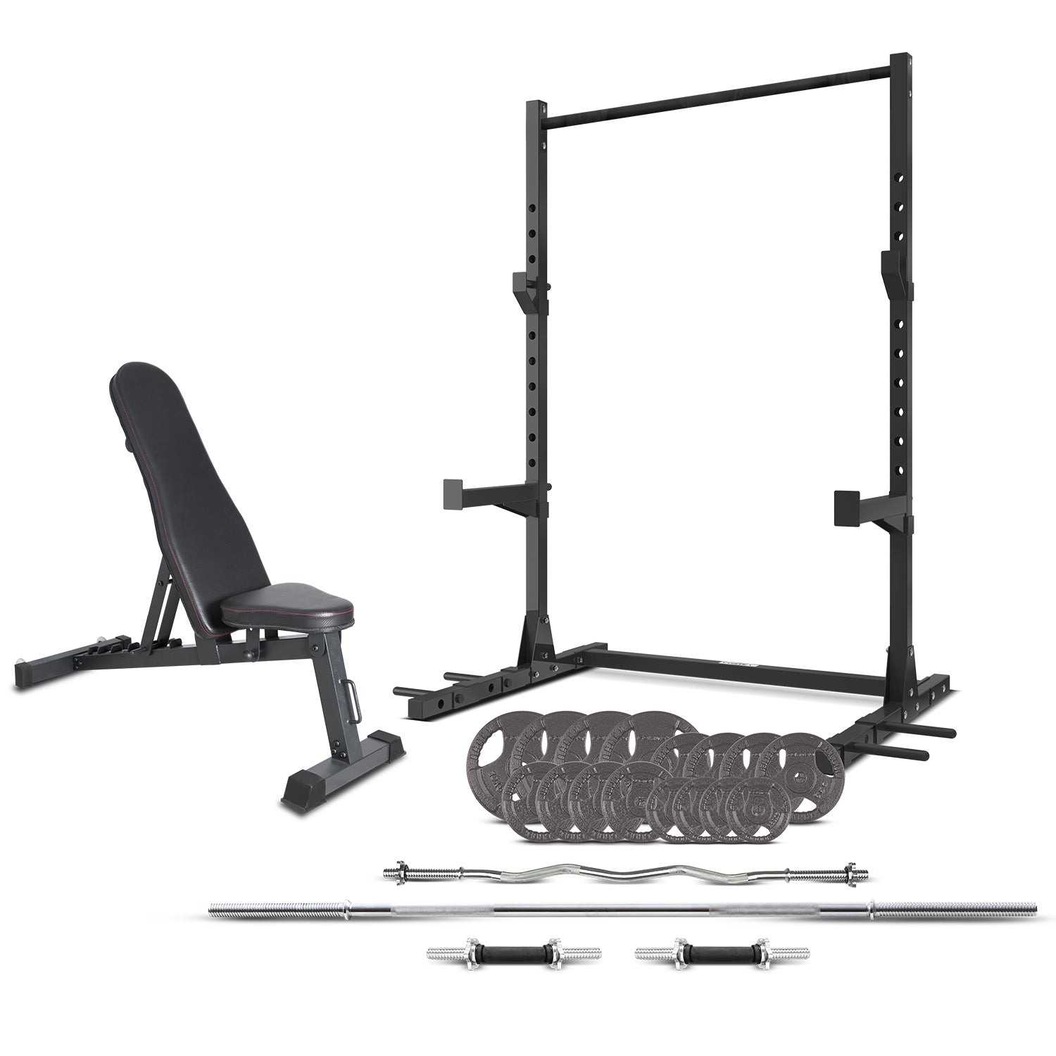 CORTEX SR3 Squat Rack with 90kg Standard Tri-Grip Weight, Bar and Benc