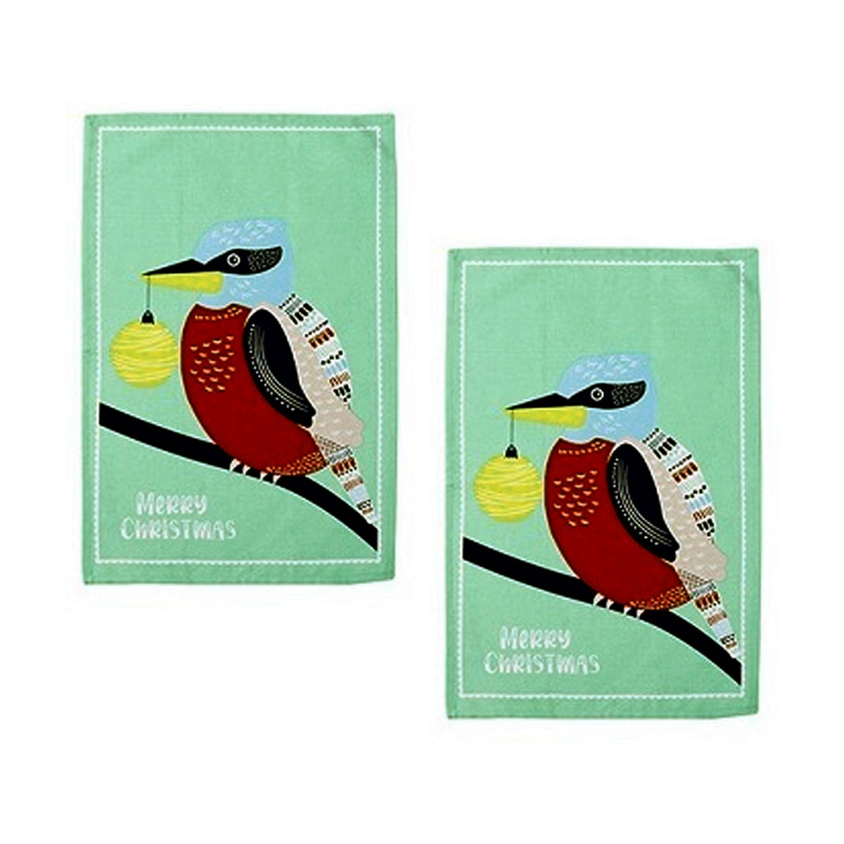 Ladelle Australiana Bird Drawing Set of 2 Cotton Kitchen Towels Kookab