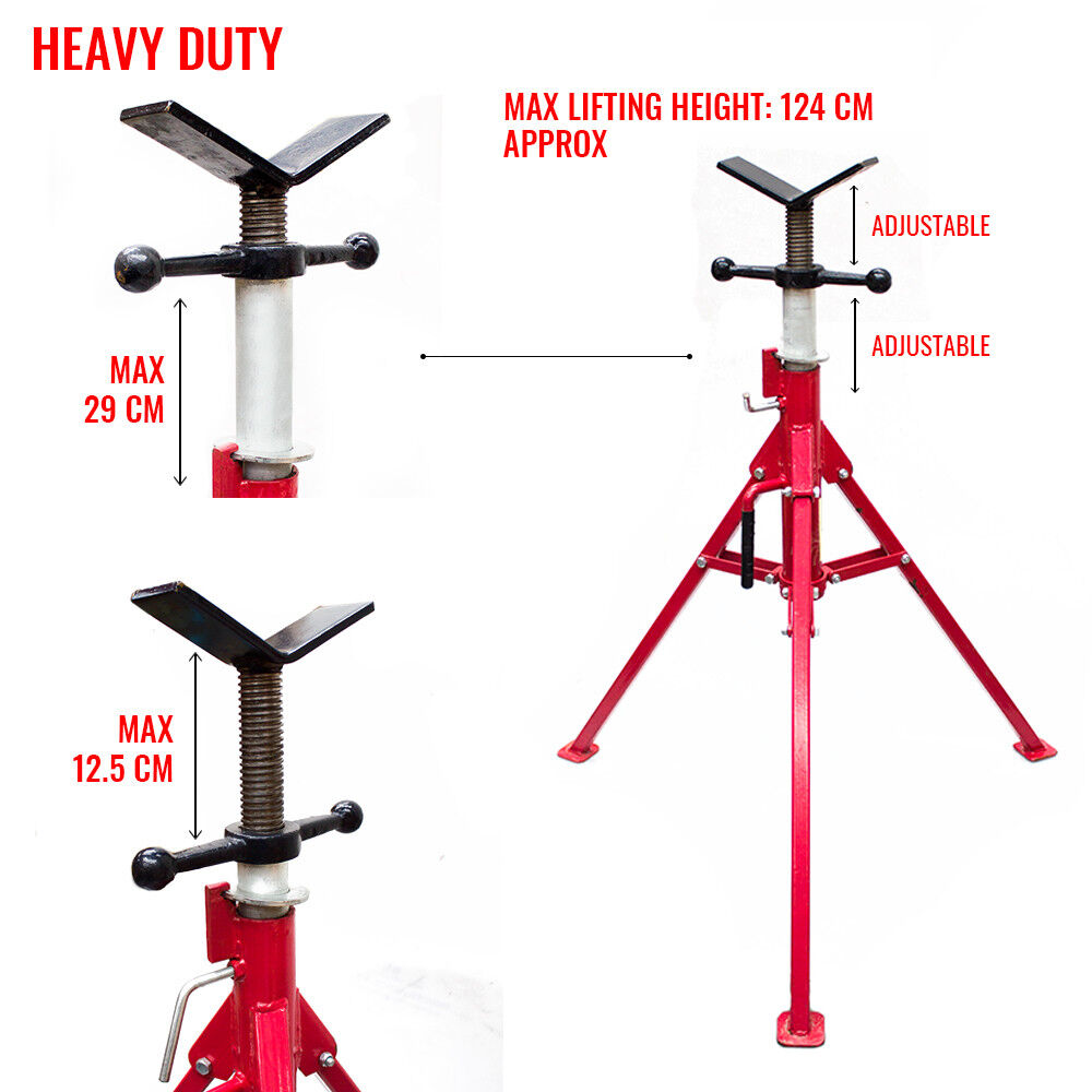 Folding Jack Stand 120cm Heavy Duty V Head Pipe Stand Adjustable Heigh