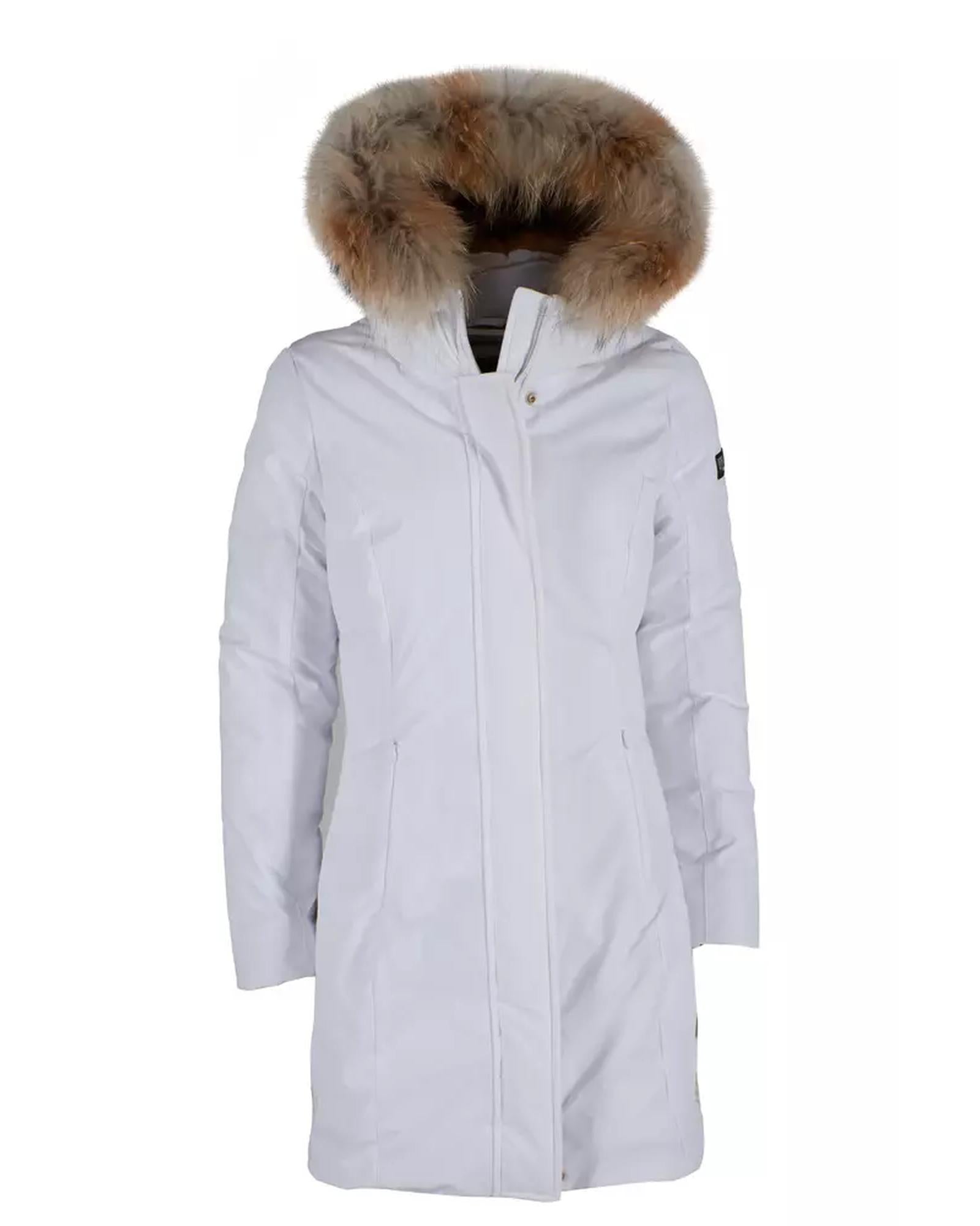 Womens Technical Fabric Jacket with Goose Down Filling and Fur Hood M